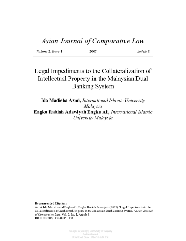 (PDF) Legal Impediments to the Collateralization of Intellectual Property in the Malaysian Dual ...