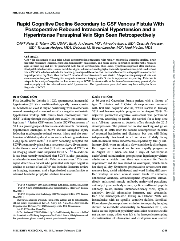 (PDF) Rapid Cognitive Decline Secondary to CSF Venous Fistula With ...
