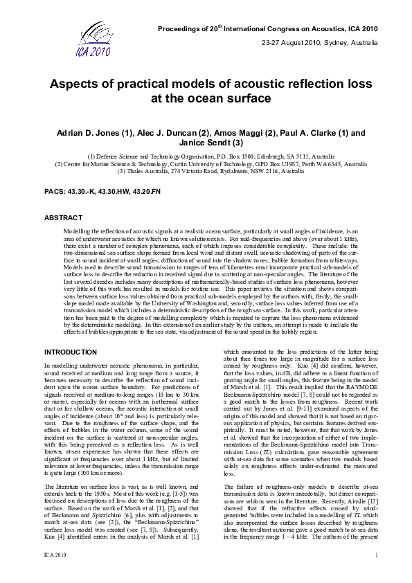 (PDF) Aspects of practical models of acoustic reflection loss at the ...