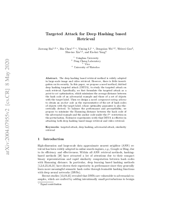 (PDF) Targeted Attack for Deep Hashing Based Retrieval