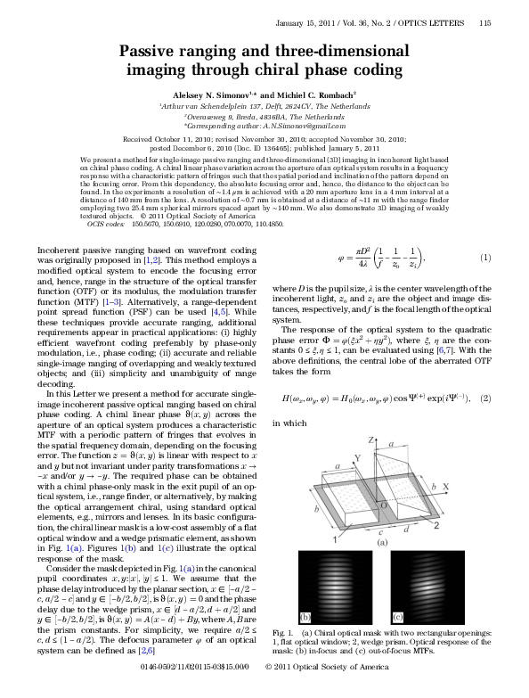 (PDF) Passive ranging and three-dimensional imaging through chiral ...