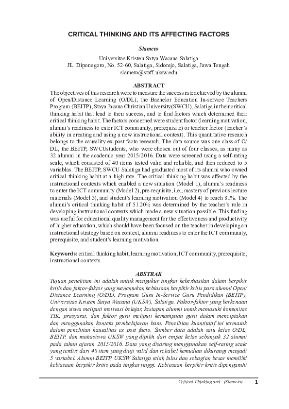 (PDF) Critical Thinking and Its Affecting Factors
