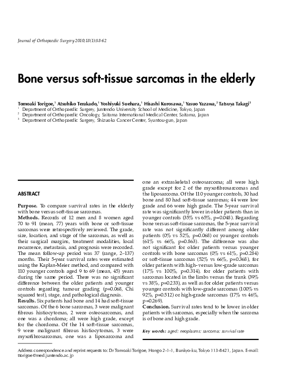 (PDF) Bone versus Soft-Tissue Sarcomas in the Elderly