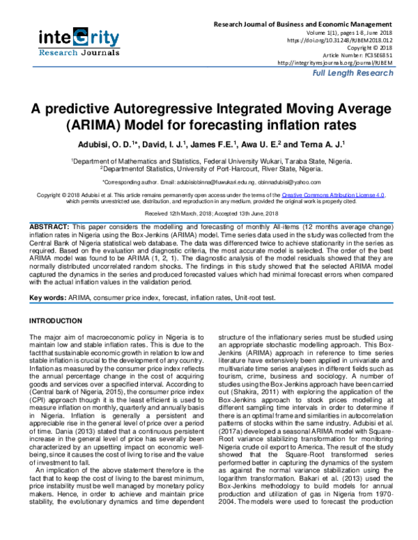 (PDF) A predictive Autoregressive Integrated Moving Average (ARIMA) Model for forecasting ...