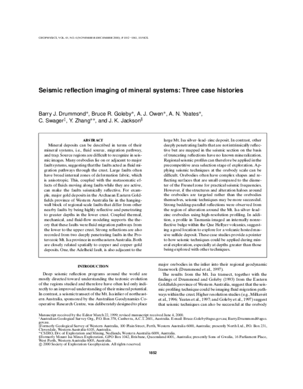 (PDF) Seismic reflection imaging of mineral systems: Three case histories
