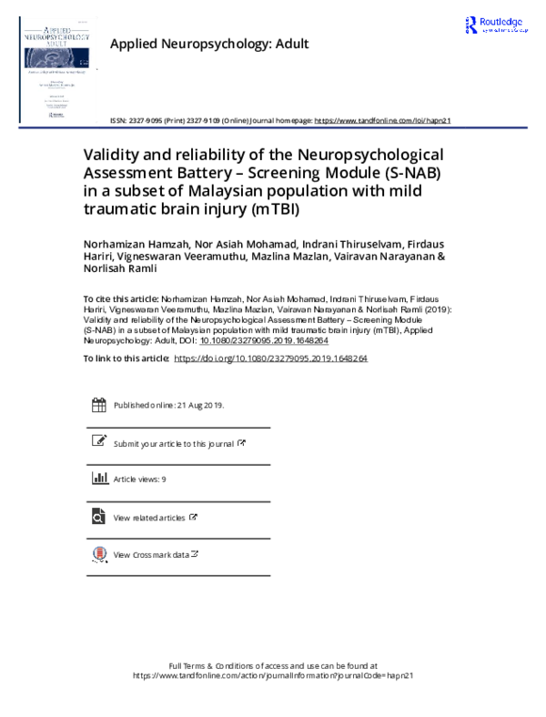 (PDF) Validity and reliability of the Neuropsychological Assessment ...