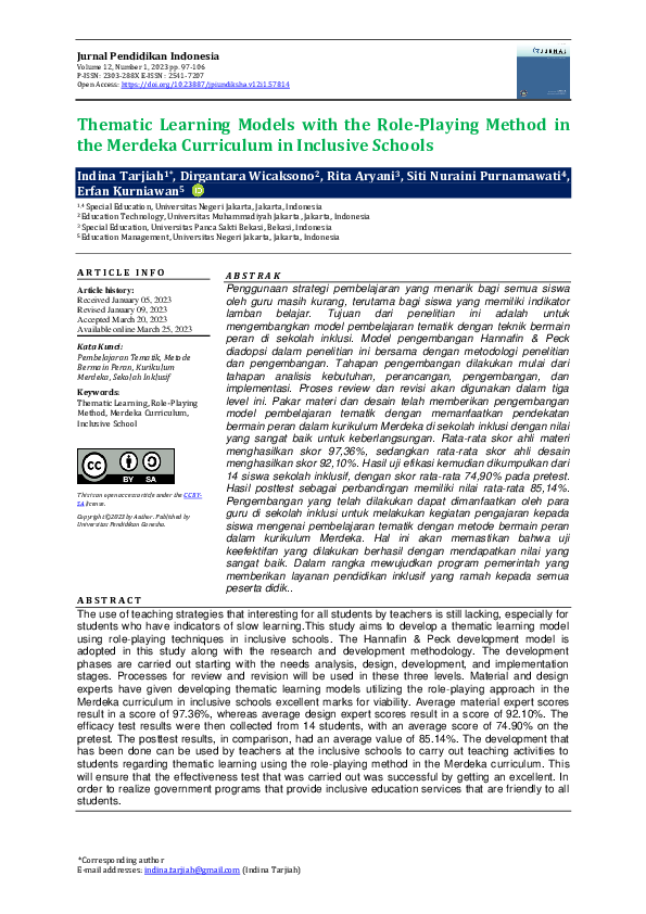 (PDF) Thematic Learning Models with the Role-Playing Method in the Merdeka Curriculum in ...