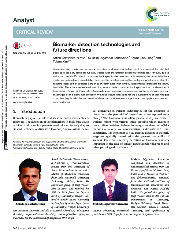 (PDF) Biomarker detection technologies and future directions