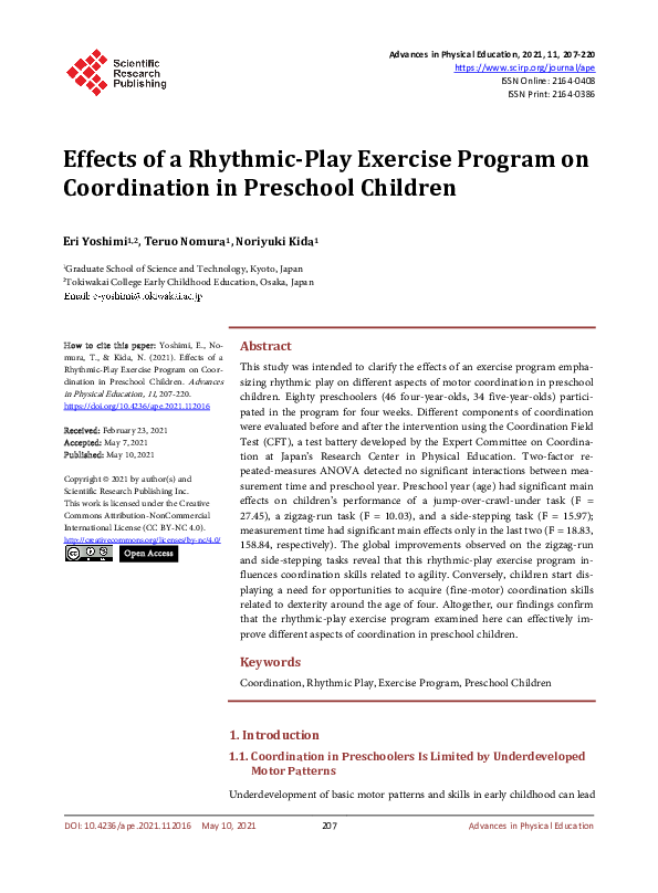 (PDF) Effects of a Rhythmic-Play Exercise Program on Coordination in ...