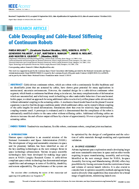 (PDF) Cable Decoupling and Cable-Based Stiffening of Continuum Robots