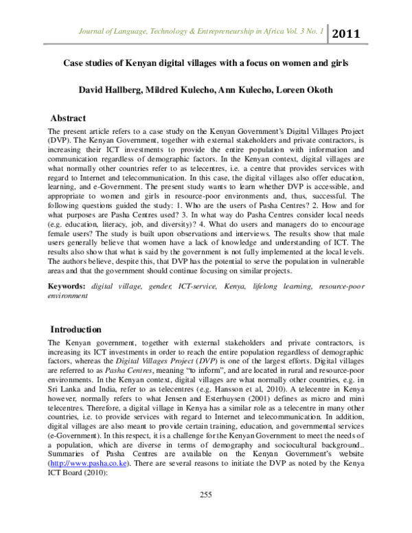 (PDF) Case studies of Kenyan digital villages with a focus on women and girls