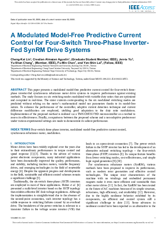 (PDF) A Modulated Model-Free Predictive Current Control for Four-Switch Three-Phase Inverter-Fed ...