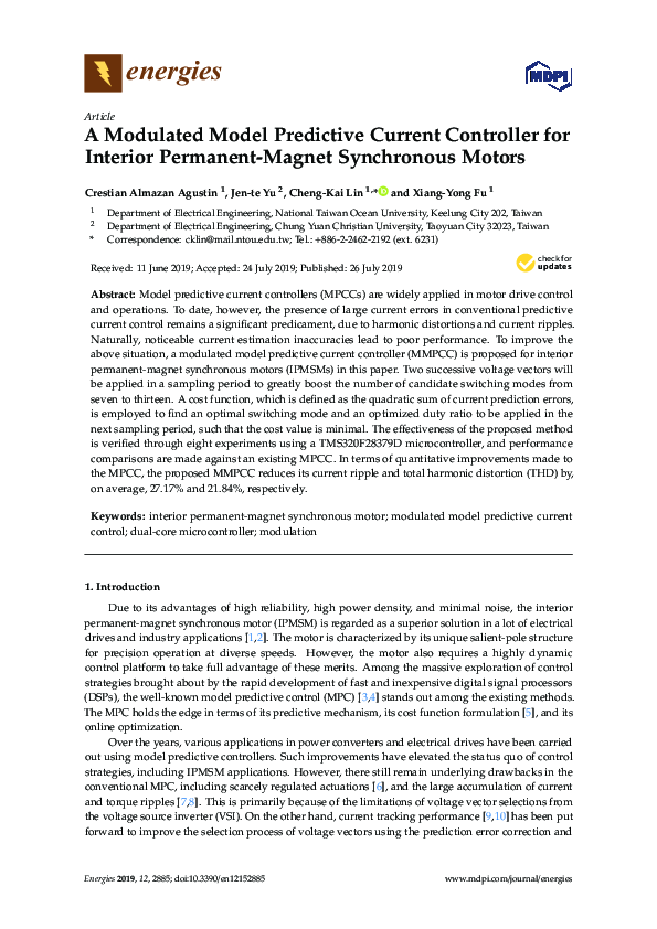 Pdf A Modulated Model Predictive Current Controller For Interior Permanent Magnet Synchronous