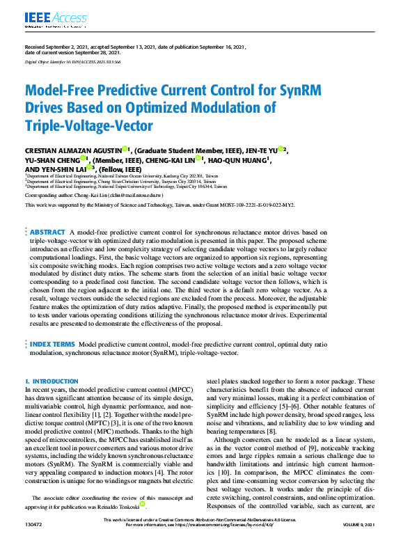 Pdf Model Free Predictive Current Control For Synrm Drives Based On Optimized Modulation Of