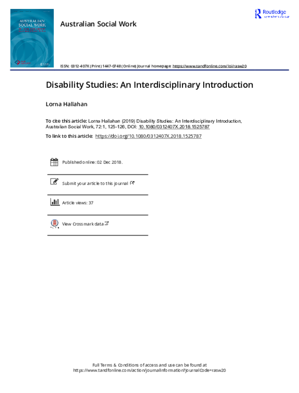 (PDF) Disability Studies: An Interdisciplinary Introduction