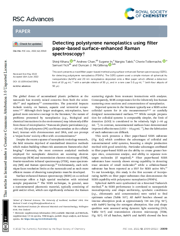(PDF) Detecting polystyrene nanoplastics using filter paper-based surface-enhanced Raman ...