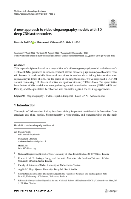 (PDF) A new approach to video steganography models with 3D deep CNN autoencoders