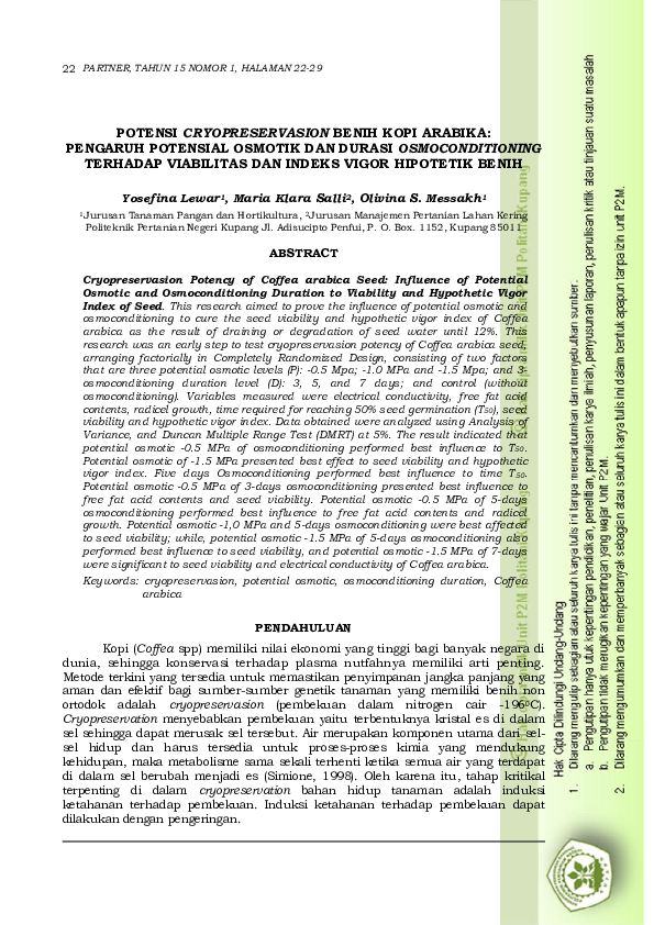 (PDF) Potensi Cryopreservasion Benih Kopi Arabika: Pengaruh Potensial Osmotik Dan Durasi ...