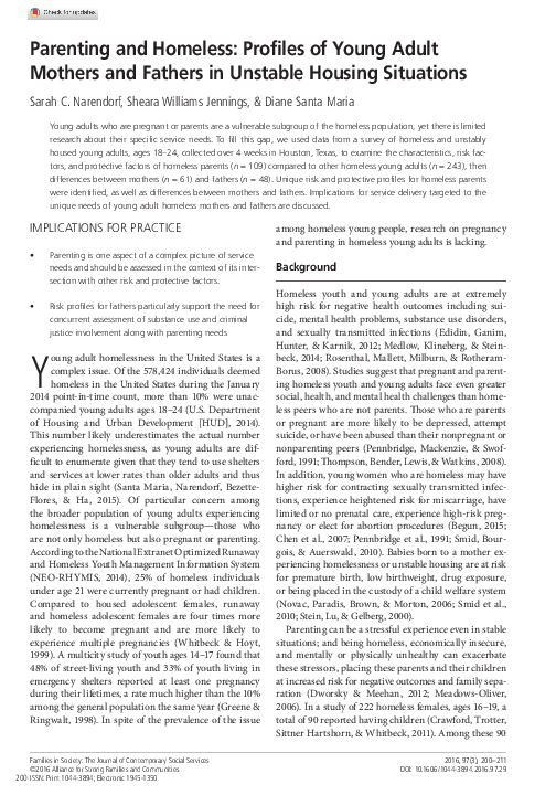 (PDF) Parenting and Homeless: Profiles of Young Adult Mothers and ...