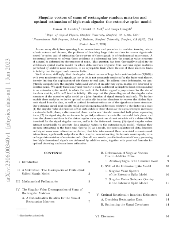 Pdf Singular Vectors Of Sums Of Rectangular Random Matrices And Optimal Estimators Of High