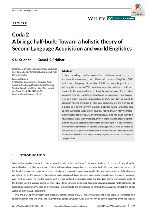 (PDF) Coda 2 A bridge half-built: Toward a holistic theory of Second ...
