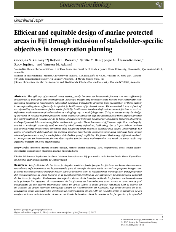 (PDF) Efficient and equitable design of marine protected areas in Fiji ...