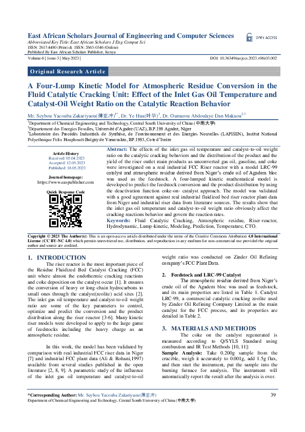 (PDF) A Four-Lump Kinetic Model for Atmospheric Residue Conversion in ...