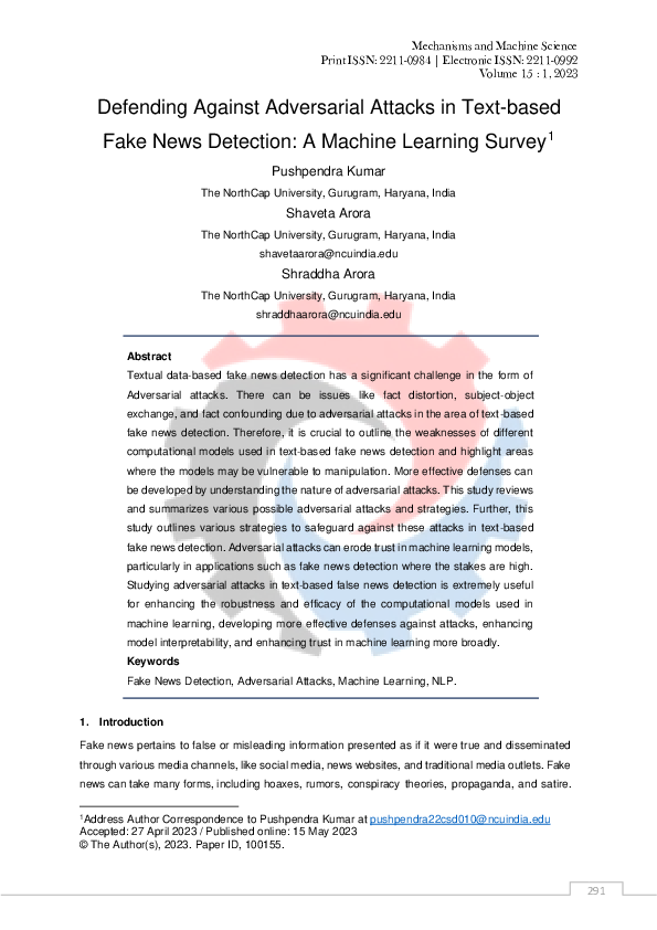 (PDF) Defending Against Adversarial Attacks in Text-based Fake News Detection: A Machine ...
