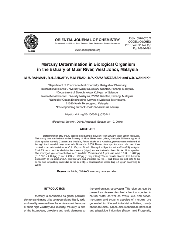 (PDF) Mercury Determination in Biological Organism in the Estuary of ...