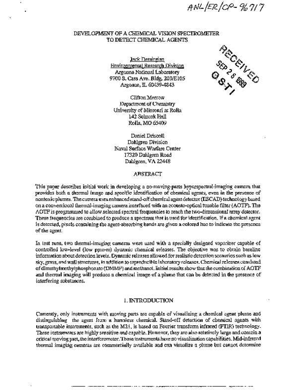 (PDF) Development of a chemical vision spectrometer to detect chemical ...