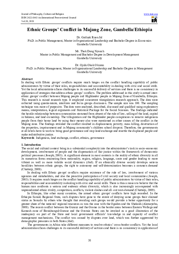 (PDF) Ethnic Groups' Conflict in Majang Zone, Gambella/Ethiopia