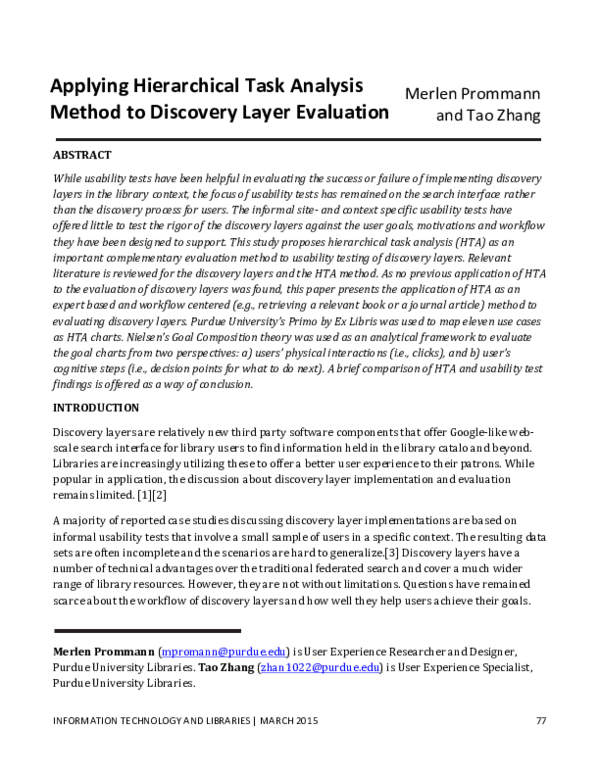 (PDF) Applying Hierarchical Task Analysis Method to Discovery Layer ...