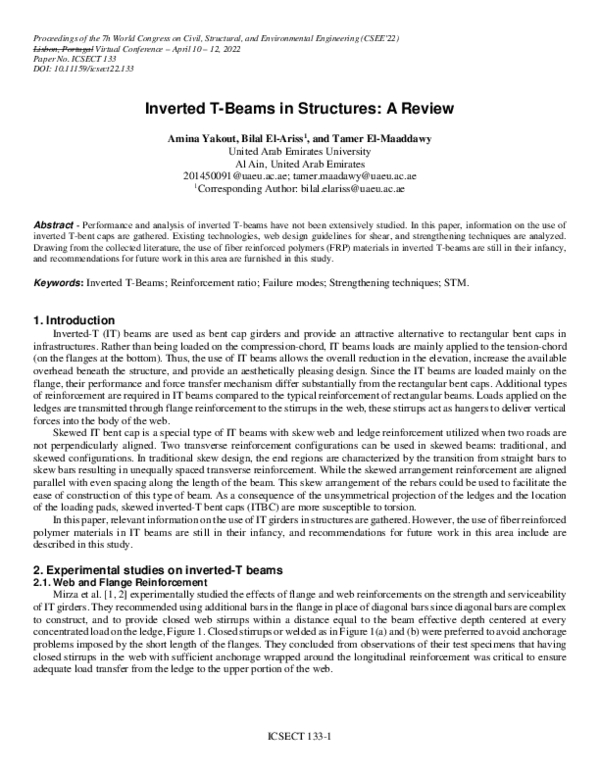 (PDF) Inverted T-Beams in Structures: A Review