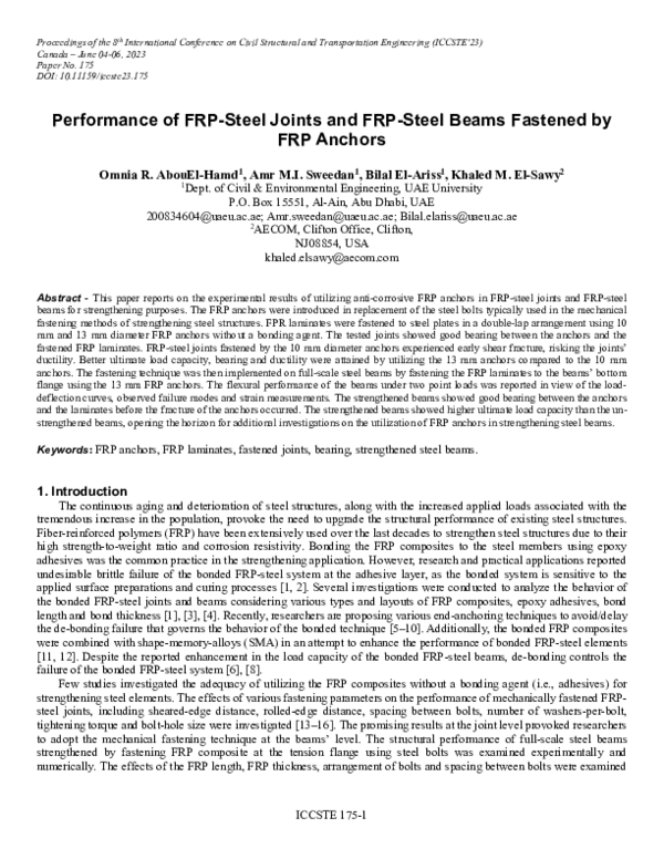 (PDF) Performance of FRP-Steel Joints and FRP-Steel Beams Fastened by ...