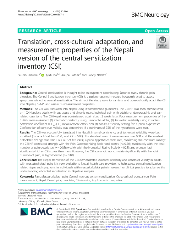 (PDF) Translation, cross-cultural adaptation, and measurement properties of the Brazilian ...