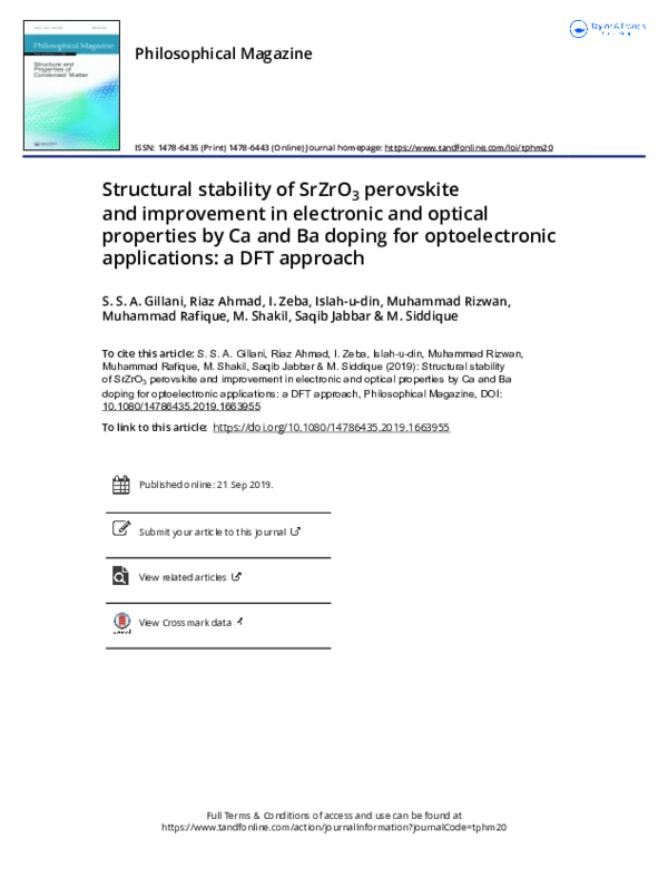 (PDF) Structural stability of SrZrO3 perovskite and improvement in electronic and optical ...
