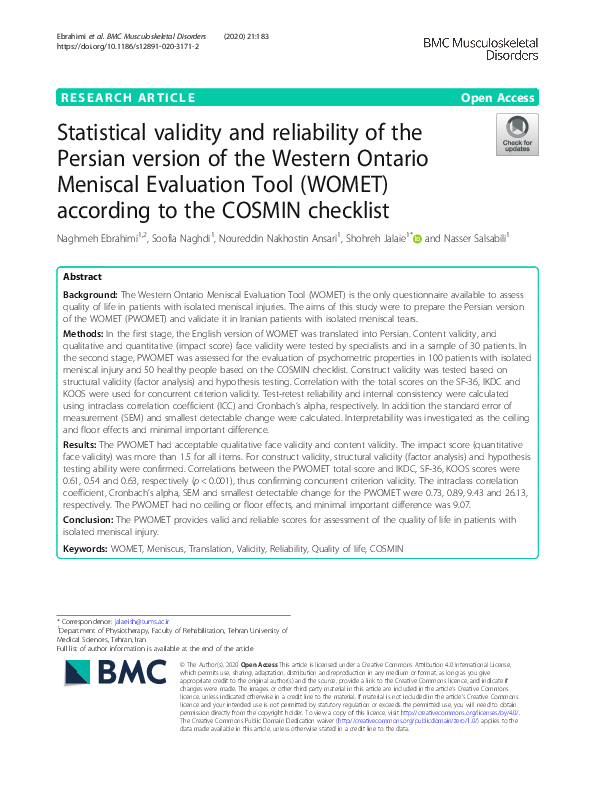 (PDF) Statistical validity and reliability of the Persian version of ...