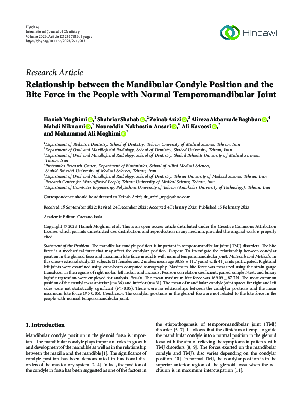 (PDF) Relationship between the Mandibular Condyle Position and the Bite ...