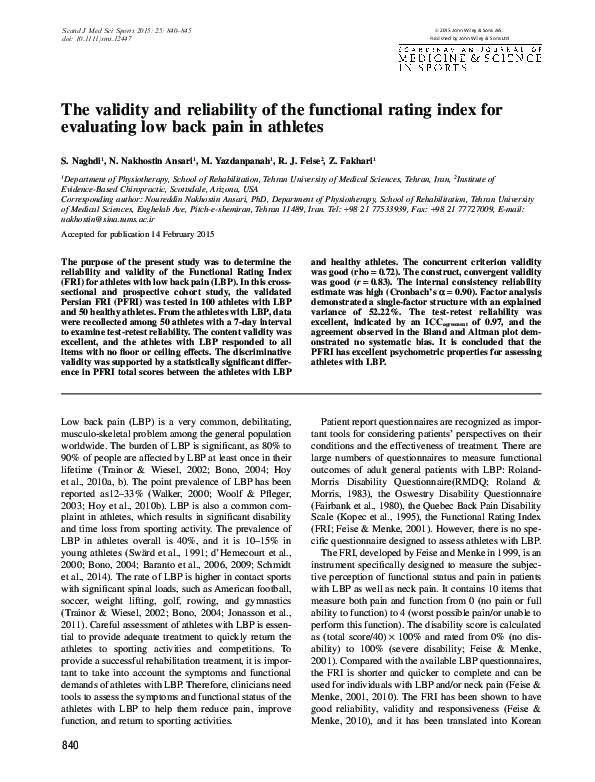 (PDF) The validity and reliability of the functional rating index for ...