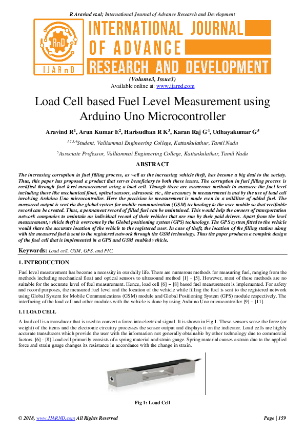 Pdf Load Cell Based Fuel Level Measurement Using Arduino Uno Microcontroller