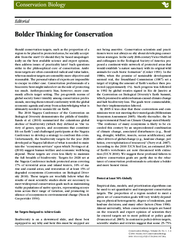 (PDF) Bolder Thinking for Conservation