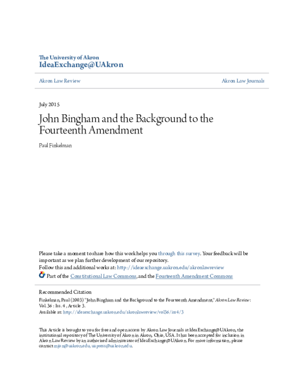 (PDF) John Bingham and the Background to the Fourteenth Amendment