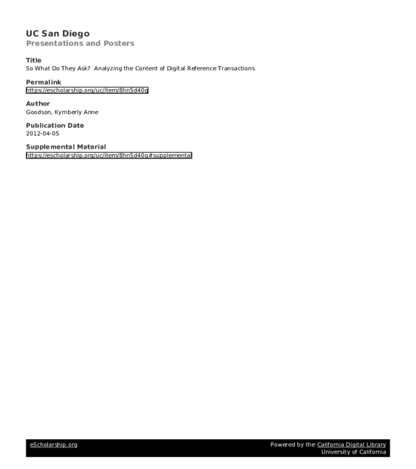 (PDF) Analyzing Digital Reference Inquiries at UCSD