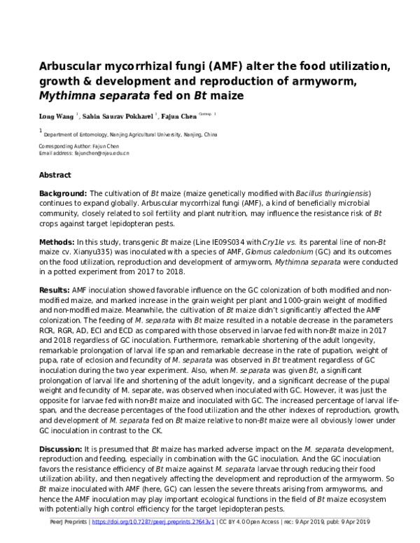 (PDF) Arbuscular mycorrhizal fungi (AMF) alter the food utilization, growth & development and ...