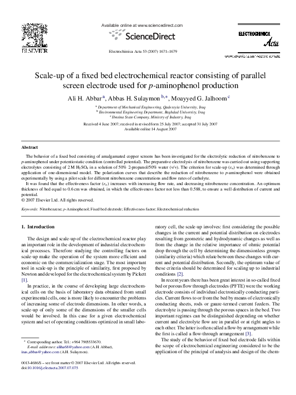 (PDF) Scale-up of a fixed bed electrochemical reactor consisting of ...