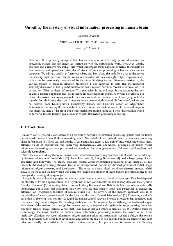 (PDF) Unveiling the mystery of visual information processing in human brain