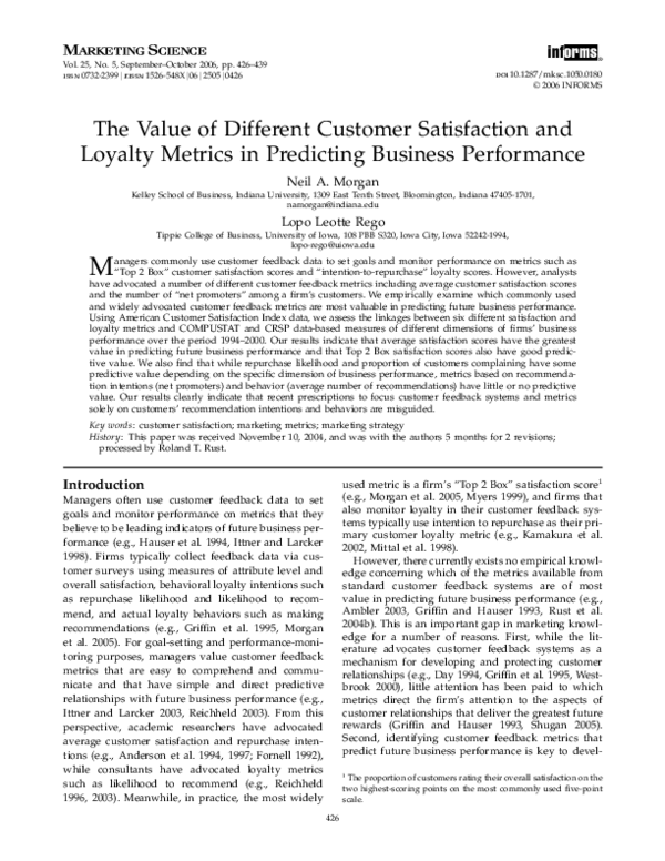 (PDF) The value of different customer satisfaction and loyalty metrics in predicting customer ...