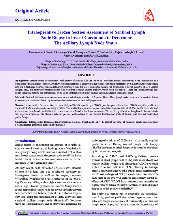 (PDF) Intraoperative Frozen Section Assessment of Sentinel Lymph Node Biopsy in Breast Carcinoma ...