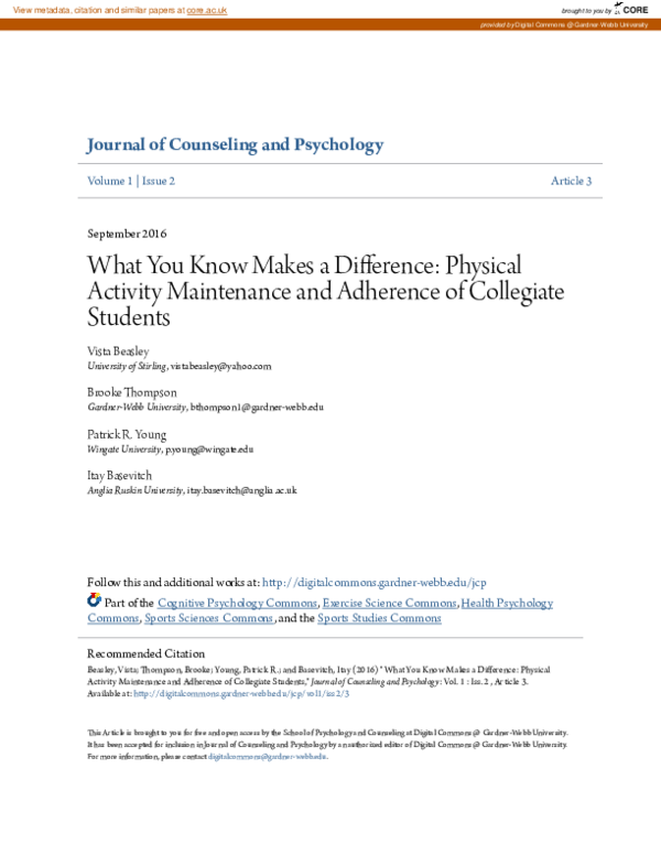 (PDF) What You Know Makes a Difference: Physical Activity Maintenance ...