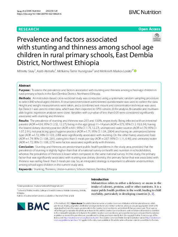 (PDF) Prevalence and factors associated with stunting and thinness ...
